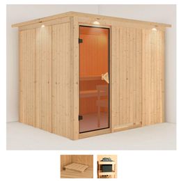 Sauna Karibu "Gitte", beige (naturbelassen), ohne Ofen, (ohne Ofen), Saunen, ohne Ofen