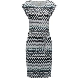 Sommerkleid Ragwear "Taggien Print", Damen, Gr. L (40), Normalgrößen, grau (ash), Material: 95% Viskose, 5% Elasthan, casual, figurumspielend knielang, Rundhals, Kurzarm Ärmel ohne Ärmelschlitz, Kleider, Leichtes, bequemes Midikleid mit Muster