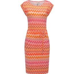 Sommerkleid Ragwear "Taggien Print", Damen, Gr. L (40), Normalgrößen, orange (pfirsich), Material: 95% Viskose, 5% Elasthan, casual, figurumspielend knielang, Rundhals, Kurzarm Ärmel ohne Ärmelschlitz, Kleider, Leichtes, bequemes Midikleid mit Muster