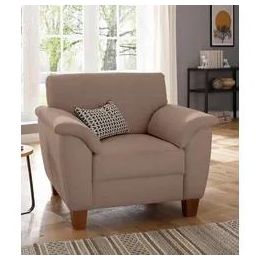 Sessel Home Affaire "Alta", beige (dunkelbeige), B:101cm H:87cm T:88cm, Struktur ( 100% Polyester), Struktur fein ( 100% Polyester), Luxus-Microfaser (100% Polyester), Sessel, Polstersessel, mit Federkern und Kontrastnaht, Füße Buche eichefarben