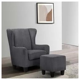 Ohrensessel Home Affaire "Chilly, Sessel mit Hocker und Federkern-Polsterung", grau (anthrazit), B:84cm H:101cm T:84cm, 100% Polyester, Sessel, in Cord und Microfaser-Bezug, Unser Dauertiefpreis