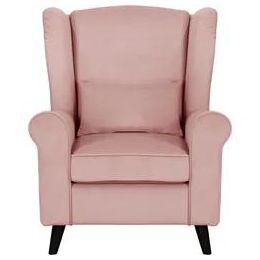 Sessel Home Affaire "Ohrensessel CHISTELLE, wahlweise mit Polsterhocker", rosa, B:81cm H:99cm T:87cm, 100% Polyester, Sessel, mit Wellenunterfederung, Maße: B/T/H: 81/87/99 cm