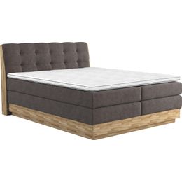 Boxspringbett Home Affaire "Naome", braun (mud), B:201cm L:217cm, 100% Polyester, Komplettbetten, Boxspringbett, Boxspringbett, Inklusive Topper