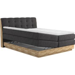 Boxspringbett Home Affaire "Naome", schwarz, B:201cm L:217cm, 100% Polyester, Komplettbetten, Boxspringbett, Boxspringbett, Inklusive Topper