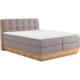 Boxspringbett Home Affaire "Naome", grau (stone), B:161cm L:217cm, 100% Polyester, Komplettbetten, Boxspringbett, Boxspringbett, Inklusive Topper