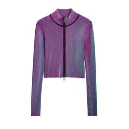 Desigual Knit Cardigan female size L Sky blue / Wine red / Red violet