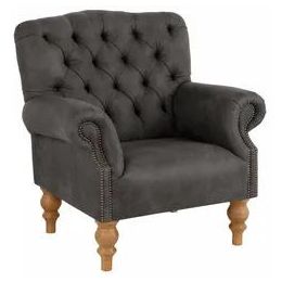 Sessel Home Affaire "Lord", grau (anthrazit), B:86cm H:93cm T:84cm, Luxus-Microfaser Lederoptik (100% Polyester), Struktur fein (100% Polyester), Sessel, mit echter Chesterfield-Knopfheftung und Ziernägeln