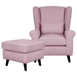 Sessel Home Affaire "Ohrensessel CHISTELLE, wahlweise mit Polsterhocker", rosa, B:81cm H:99cm T:87cm, 100% Polyester, Sessel, mit Wellenunterfederung, Maße: B/T/H: 81/87/99 cm