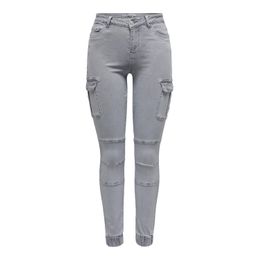 Cargohose Only "ONLMISSOURI REG ANK CARGO PNT", Damen, Gr. 34, Länge 30, grau (ultimate grau), Web, Obermaterial: 98% Baumwolle, 2% Elasthan, unifarben, casual, slim fit knöchellang, Hosen, knöchellang mit elastischem Beinabschluss