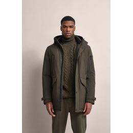Langjacke Bugatti, Herren, Gr. 50, grün (oliv), 100% Polyester, unifarben, regular fit, Manschette, Jacken, mit innenliegendem Strickkragen
