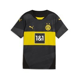 Trainingstop Puma "BVB AWAY JERSEY REPLICA JR", Kinder, Gr. 128, schwarz (Puma schwarz, faster gelb), Web, Obermaterial: 100% Polyester, gemustert, sportlich, regular fit normal, Rundhals, Kurzarm, Tops, Fußballtrikot - BVB Auswärtstrikot 2024/2025 Kinder