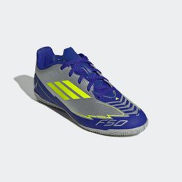 Fußballschuh adidas Performance "F50 CLUB MESSI KIDS IN", Gr. 31, silber metallic, solar gelb, lucid blau, Synthetik, sportlich, Schuhe