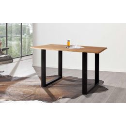 Baumkantentisch Esstisch Kautschuk eichenfarben 140 x 80 cm schwarz MAILO
