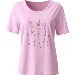 CRÉATION L Damen Rundhalsshirt mit platziertem Blumen-Motiv rosé Größe 40