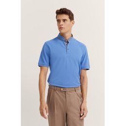 Poloshirt Bugatti, Herren, Gr. L, 340, blaugrau, 100% Baumwolle, unifarben, normal, ohne Ausschnitt, Rippb&uuml;ndchen, Shirts, mit Stehkragen