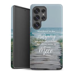 DeinDesign Galaxy S25 Ultra Handy Panzer Handyh&uuml;lle robuste Outdoor H&uuml;lle Schutzh&uuml;lle matt Statement Beach Spruch Tough Case