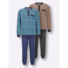 w&auml;schepur men Herren Schlafanzug, blau + natur, Gr&ouml;&szlig;e 44/46