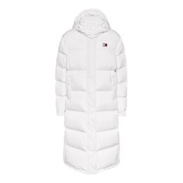 Steppmantel Tommy Jeans "TJW ALASKA LONG PUFFER EXT", Damen, Gr. L (40), weiß, Web, Obermaterial: 100% Polyester. Futter: 100% Polyester, unifarben, casual, normal kniebedeckend, Langarm Bündchen mit Klettverschluss, Mäntel, mit Logostickerei