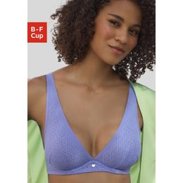 Bügel-BH Lascana, Damen, Gr. 70, Cup B, blau, Spitze, Obermaterial: 57% Polyamid, 28% Modal, 15% Elasthan, Modisch, BHs, in High-Apex-Schnittform mit extraflachen Kanten, Dessous
