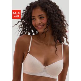 Push-up-BH Lascana, Damen, Gr. 75, Cup C, beige (champagner), Spitze;Mesh, Obermaterial: 84% Polyamid, 16% Elasthan, Modisch, BHs, mit Bügel in Bandeau-Form aus Spitze mit extraflachen Kanten, Dessous