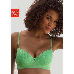 Push-up-BH Lascana, Damen, Gr. 75, Cup A, grün (maigrün), Spitze;Mesh, Obermaterial: 84% Polyamid, 16% Elasthan, Modisch, BHs, mit Bügel in Bandeau-Form aus Spitze mit extraflachen Kanten, Dessous