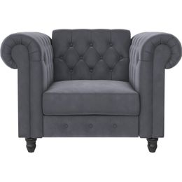 Chesterfield-Sessel DOREL HOME "Felix", grau (anthrazit), B:111cm H:83cm T:87cm, Veloursstoff 100% Polyester, Sessel, mit Rückenlehne 3-fach verstellbar, Beine Massivholz, Sitzhöhe 46 cm