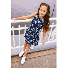 Jerseykleid Kidsworld "- Skaterkleid mit Blumen bedruckt", Mädchen, Gr. 128/134, N-Gr, blau (marine geblümt), Jersey, Obermaterial: 95% Baumwolle, 5% Elasthan, gemustert, mehrfarbig, modisch, ausgestellt kniefrei, Rundhals, ohne Ärmel, Kleider, festliche Anlässe, kniefreie Länge, modisch, aus Jerseystoff