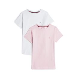 T-Shirt "2P CN TEE SS", Kinder, Gr. 140/146, pink (weiß, light pink), Jersey, Obermaterial: 100% Baumwolle, Tommy Hilfiger Underwear, unifarben, normal hüftbedeckend, Rundhals, Kurzarm eingesetzt abgesteppt, Shirts, mit Logostickerei