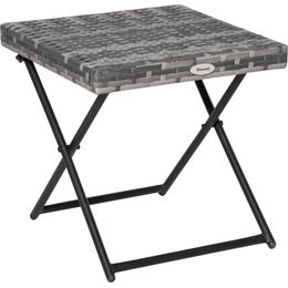 Outsunny Polyrattan Beistelltisch Gartentisch klappbar Couchtisch Gartenmöbel Falttisch Metall Grau 40 x 40 x 40 cm