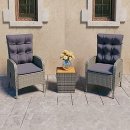 vidaXL 3-tlg. Bistro-Set Poly Rattan und Akazienholz Grau
