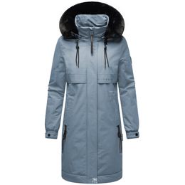 Kurzmantel Navahoo "Kaltwetterretter 14", Damen, Gr. S (36), blau (rauchblau), Obermaterial: 55% Nylon, 45% Baumwolle. Innenfutter: 100% Polyester. Wattierung: 100% Polyester. &Auml;rmelfutter: 100% Polyester. Kunstpelz: 100% Polyester, Basic, gerade ca. Mitte Oberschenkel, hoch geschlossener Ausschnitt, verstellbar elastischer Bund mit Druckknopf,mit Gummizug,mit Windstopper,mit innenliegendem Gummizu