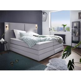 Boxspringbett Collection AB "Copenhagen", grau (lightgrau), B:231cm L:215cm, Holzwerkstoff, Spanplatte, Komplettbetten, inklusive Bettkasten, Topper, wahlweise mit LED-Beleuchtung, Topseller