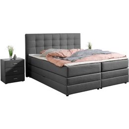 Boxspringbett Places of Style "Ethan", grau (anthrazit), B:174cm L:211cm, Komplettbetten, inkl. Topper und geräumigen Bettkasten erhältlich in H2, H3 und H4
