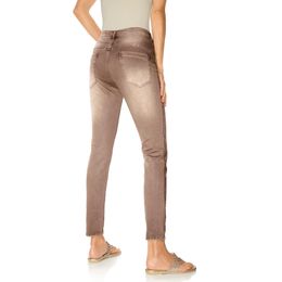 Boyfriend-Hose Heine, Damen, Gr. 17, Kurzgrößen, braun (mocca used), 97% Baumwolle, 3% Elasthan, gemustert, lang, Hosen 5-Pocket-Hose