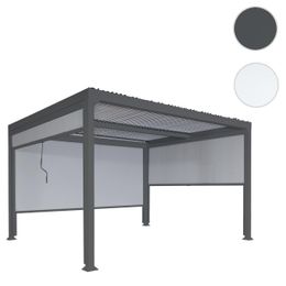 Mendler Alu Pergola HWC-L41 mit 3x Seitenwand, Lamellen-Pavillon, stabiles 8cm-Metall-Gestell 3x3,7m ~ Varia 98783+98784+98970+2x98787+98789