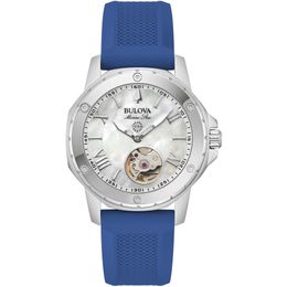 Automatikuhr Bulova "Marine Star Automatic", blau, Armbanduhren, Damen, Armbanduhr, Damenuhr, bis 10 bar wasserdicht, Saphirglas