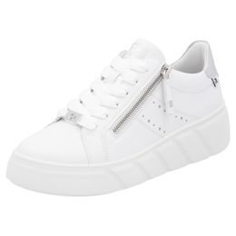 Plateausneaker RIEKER SPORT, Damen, Gr. 42, weiß, Leder, Schuhe, Freizeitschuh, Halbschuh, Schnürschuh mit seitlicher Perforation
