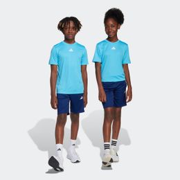 Trainingsanzug adidas Sportswear "J TR-ES 3S SET", Kinder, Gr. 116, bright cyan, weiß, Obermaterial: 100% Polyester, sportlich, Sportanzüge