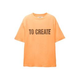 Pull&Bear Pull&bear T-Shirt Damen Gr&ouml;&szlig;e L hellorange / schwarzmeliert