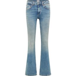 Bootcut-Jeans Mustang "Damen Style Shelby Slim Boot", Damen, Gr. 26, Länge 30, 421 mittelblau, Denim/Jeans, 85% Baumwolle, 13% Polyester, 2% Elasthan, bootcut fit, Jeans