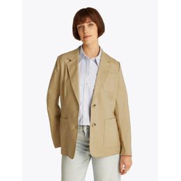 Kurzblazer Tommy Hilfiger "ESS LINEN REGULAR SB BLAZER", Damen, Gr. 36, braun (camel), Web, Obermaterial: 76% Leinen, 24% Lyocell, unifarben, klassisch, regular fit hüftlang, Langarm, Blazer, mit Metalllabel,kühlendes Premium Leinen