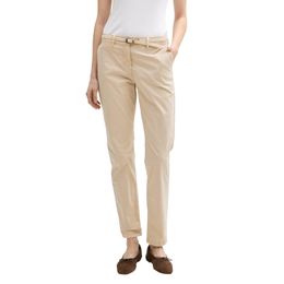 Chinohose Tom Tailor, Damen, Gr. 34, Länge 32, beige (summer beige), Obermaterial: 86% Baumwolle, 10% Polyester, 4% Elasthan. Futter: 100% Baumwolle, unifarben, casual, slim fit 7/8-Länge, Hosen, mit Gürtel