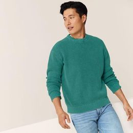 LANDS' END Baumwoll-Pullover im Waffelstrick DRIFTER, Herren,  Blau, Baumwolle, by Lands' End