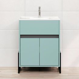 Welltime Waschtisch »Malcesine« Waschtisch mit Metallgestell in Türkis - Mit 60 cm weißem Waschbecken Dusk Blue + Dusk Blue