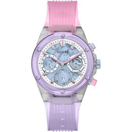 Guess Multifunktionsuhr »ATHENA« Armbanduhr, Quarzuhr, Damenuhr rosa-flieder Trendstarke Damenmultifunktionsuhr