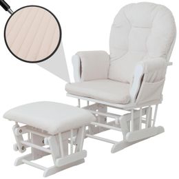 Relaxsessel HWC-C76, Schaukelstuhl Sessel Schwingstuhl mit Hocker Stoff Cord 320g/m² Öko-Tex ~ creme Gestell weiß