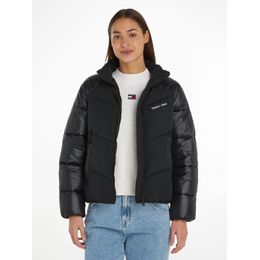 Steppjacke Tommy Jeans "TJW TONAL BLOCKING PUFFER", Damen, Gr. M (38), schwarz, Web, Obermaterial: 100% Polyamid. Wattierung: 100% Polyester, colorblocking, casual, Basic, Langarm Bündchen, Jacken, mit Tommy Jeans Markenlabel