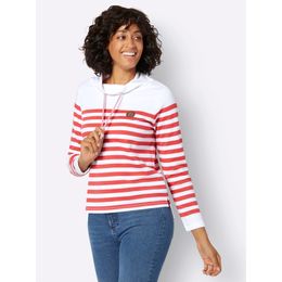 Sweatshirt Casual Looks, Damen, Gr. 46, orange (weiß, grapefruit, geringelt), 50% Baumwolle, 50% Polyester, gemustert, gestreift, mehrfarbig, Sweatshirts