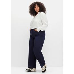 Stretch-Hose sheego "Große Größen", Damen, Gr. 40, Normalgrößen, blau (tiefblau), Obermaterial: 98% Baumwolle, 2% Elasthan, unifarben, casual, regular fit lang, Hosen, im Chino-Stil, aus leichtem Twill