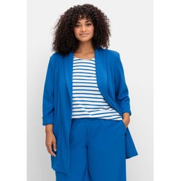 Longblazer sheego "Große Größen", Damen, Gr. 44, blau (kobalt), Obermaterial: 95% Polyester, 5% Elasthan, unifarben, casual, figurumspielend lang, 3/4-Ärmel, Blazer, mit Schalkragen und 3/4-Ärmeln